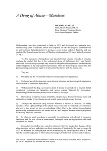 A drug of abuse - Mandrax. - Drugs and Alcohol